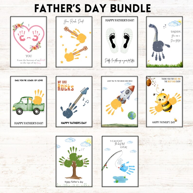 Fathers Day Handprint Craft Bundle, DIY Keepsake Printable, Fathers Day ...