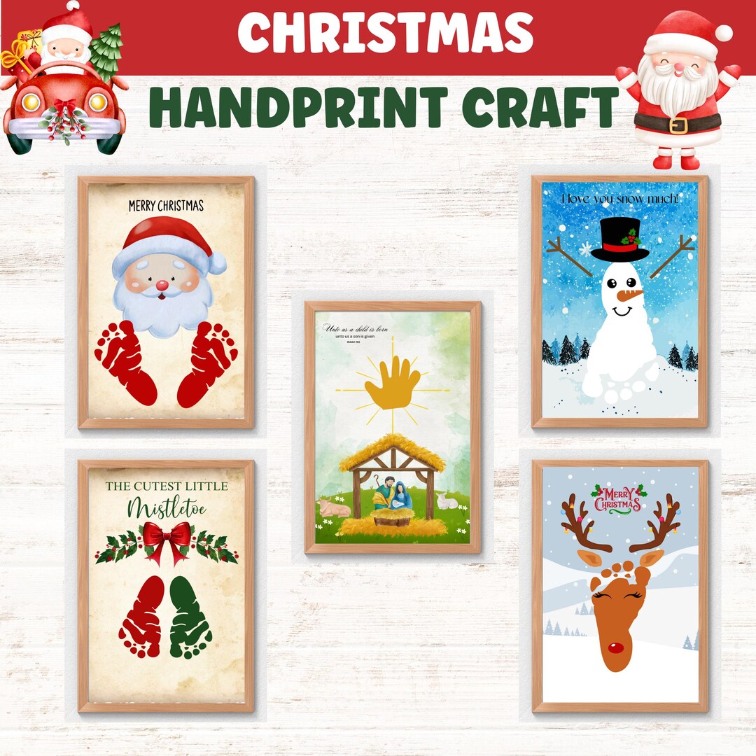 Merry Christmas Hand Craft, Handprint Footprint Art Craft, Xmas ...