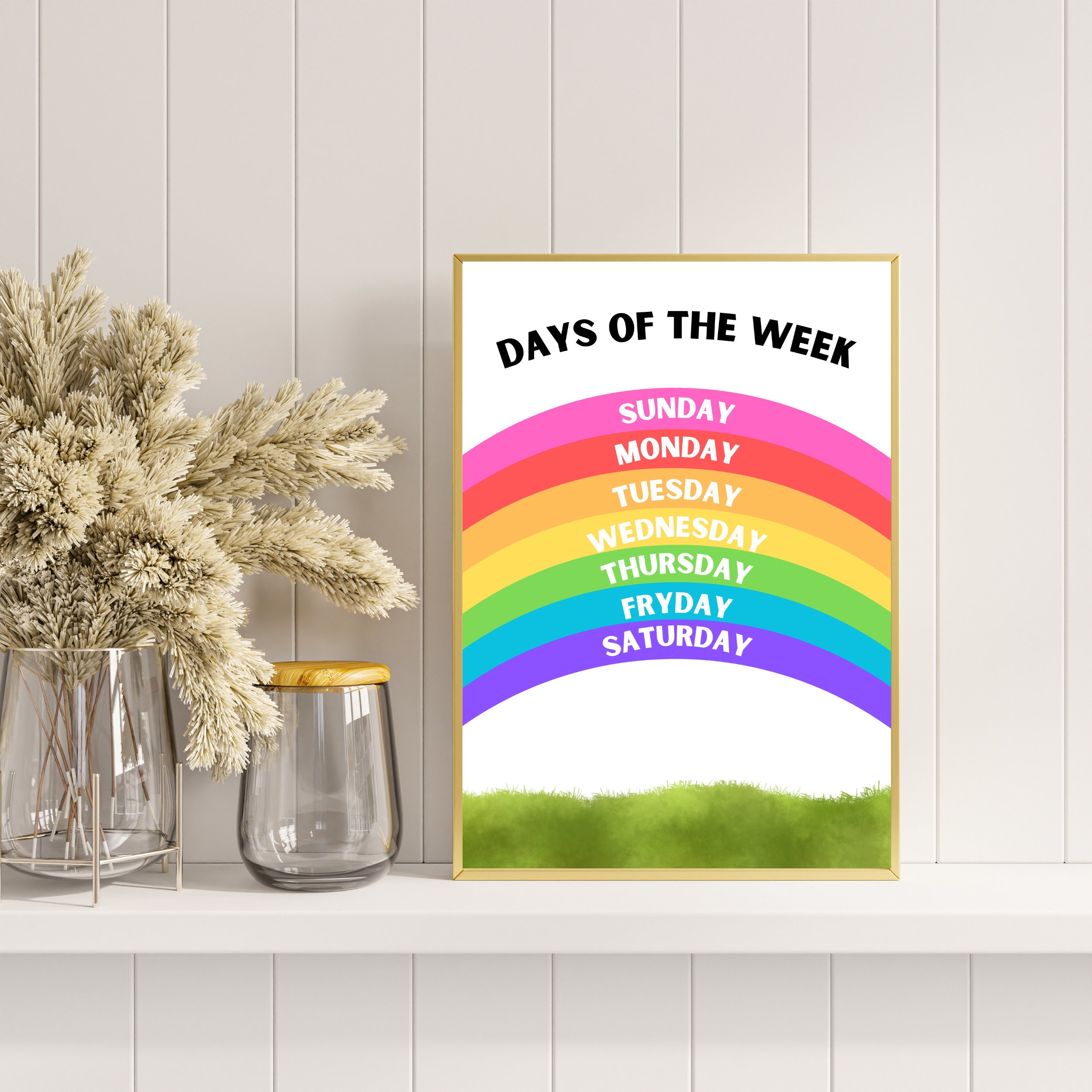 Rainbow Days of the Week Poster Nursery and Children's Learning Print ...