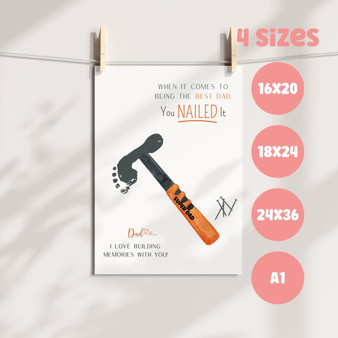 Hammer Footprint Craft Printable, Father's Day Keepsake for Toddler Son ...