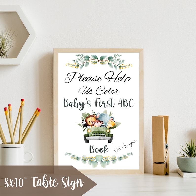 ABC Book Baby Shower Game Greenery Woodland Alphabet Coloring Book Baby ...