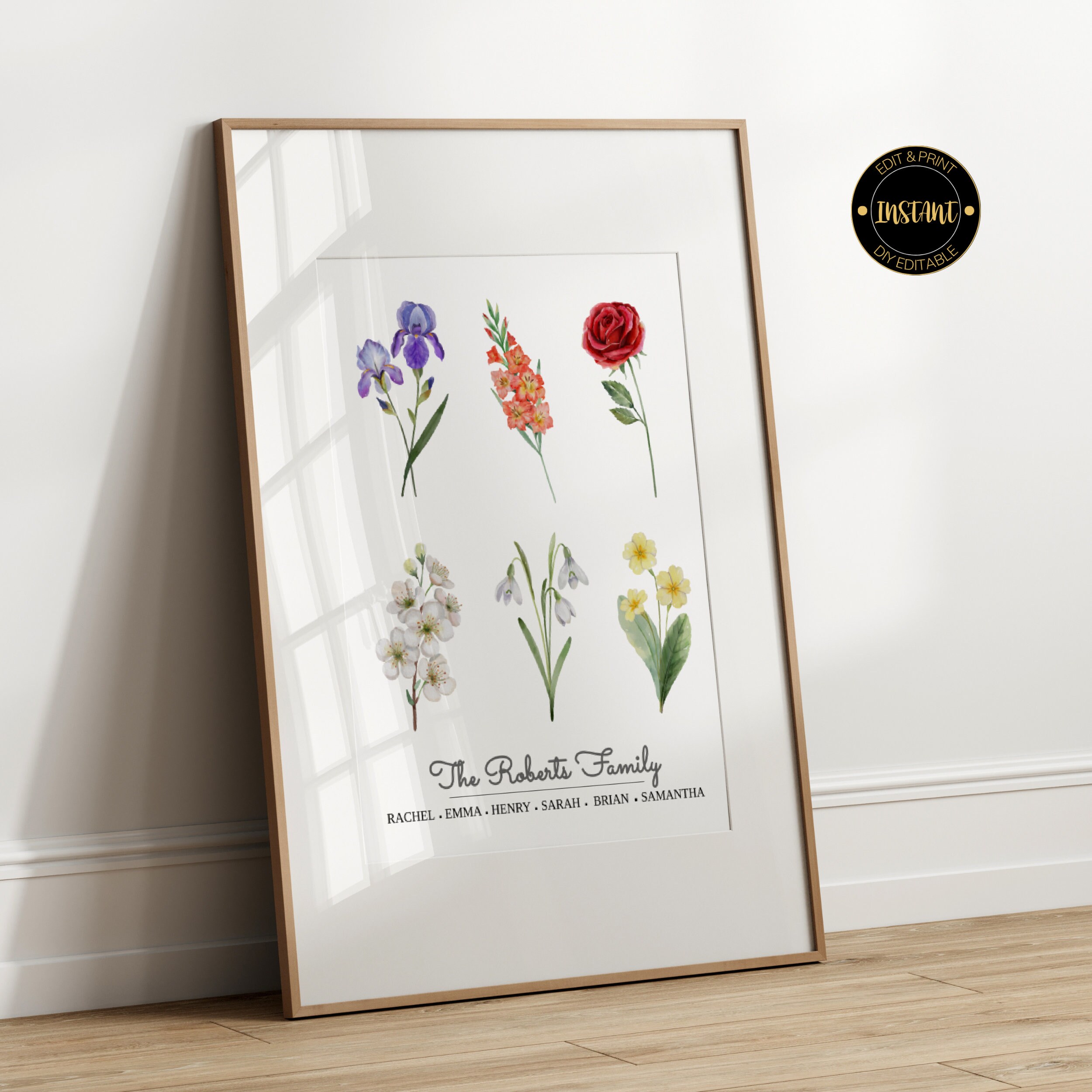 Customizable Birth Flower Bunch Print, Personalized Family Birth Month ...