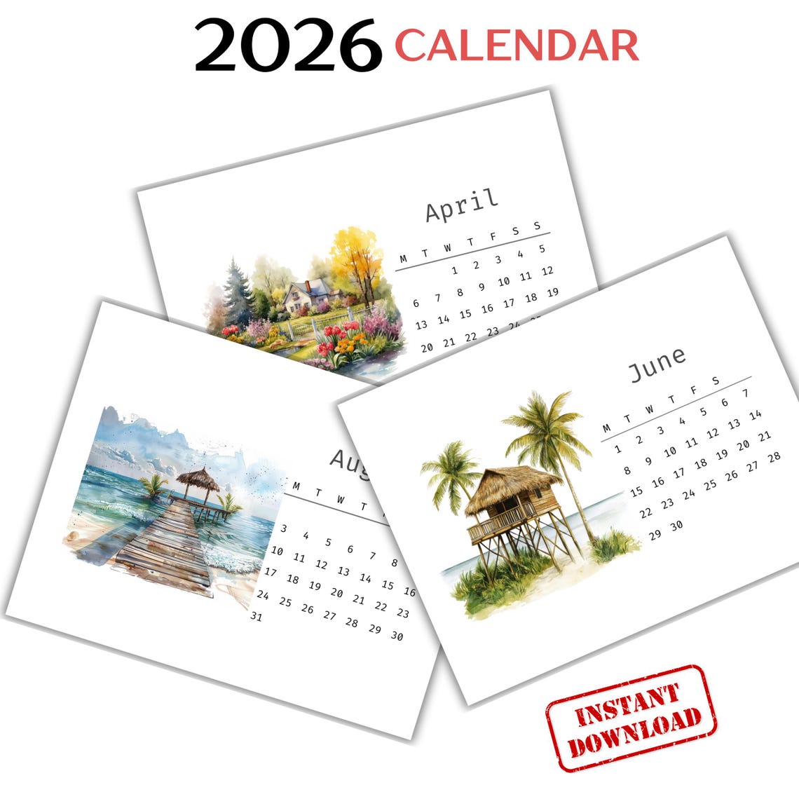 2026 Desktop Calendar: Watercolor Nature Printable (PDF) - Etsy