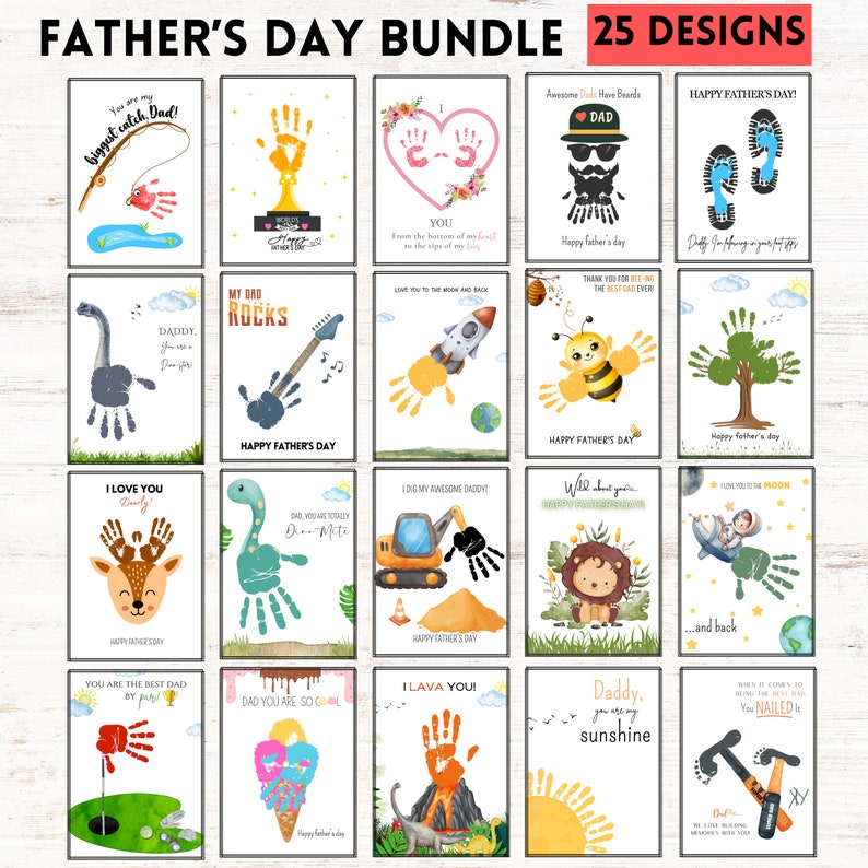 Father's Day Handprint Art Printable Bundle- DIY Personalized Keepsake ...
