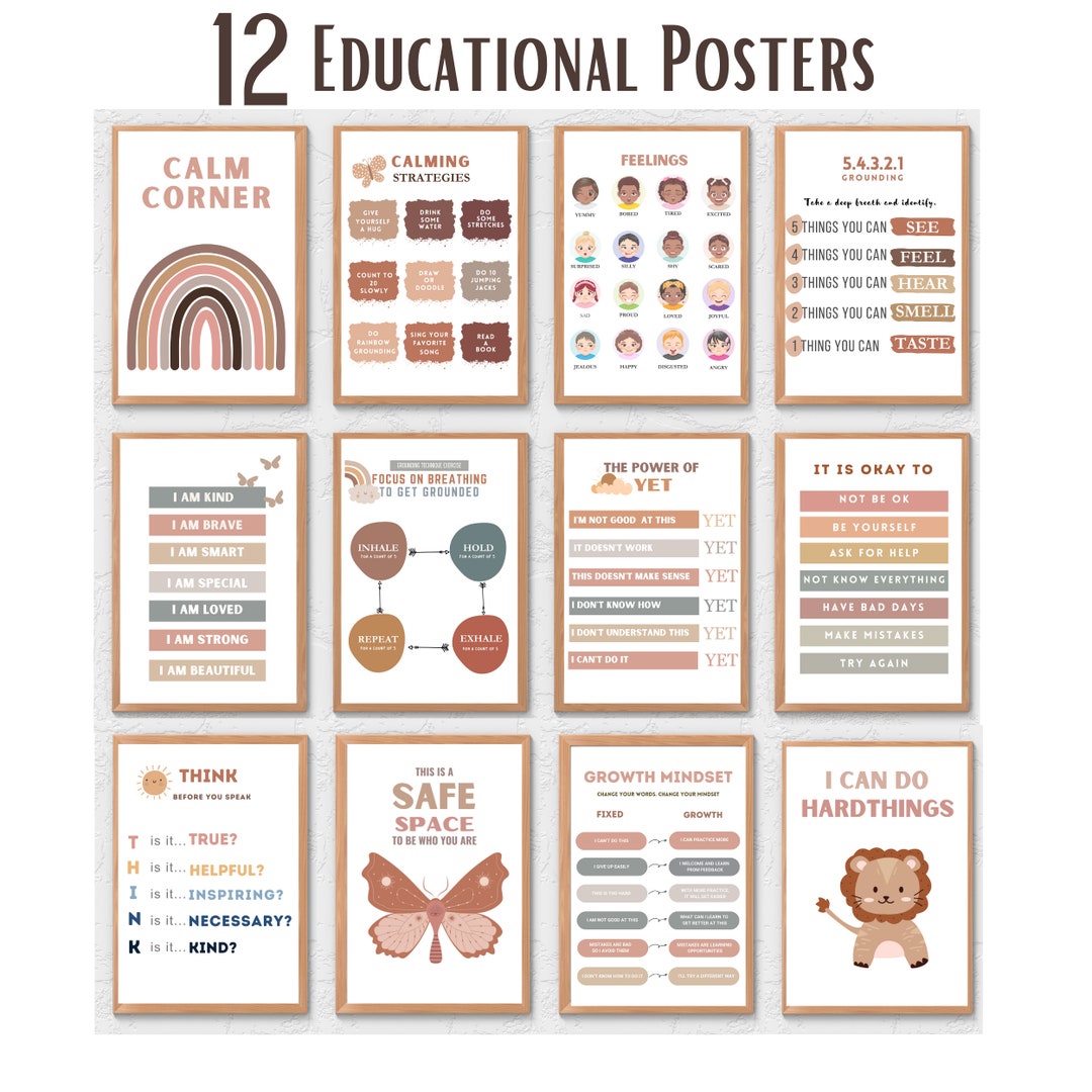 Set of 12 Boho Calming Corner Posters Classroom Calm Down Skills ...