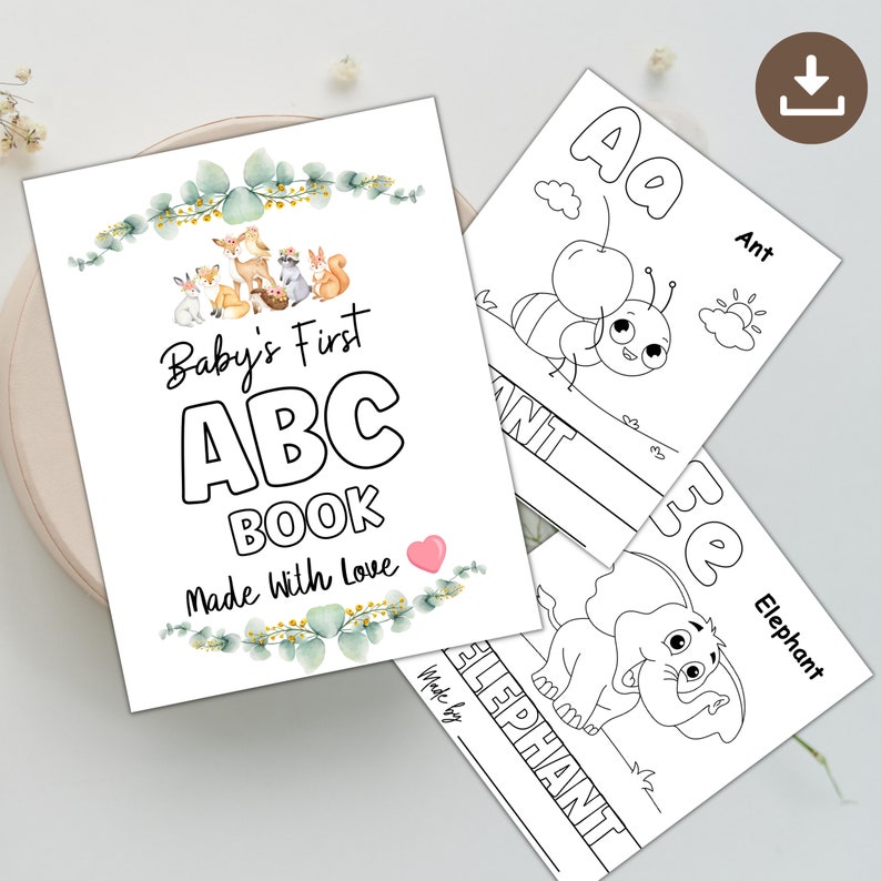 ABC Coloring Book Baby Shower Game Woodland Greenery Alphabet - Etsy