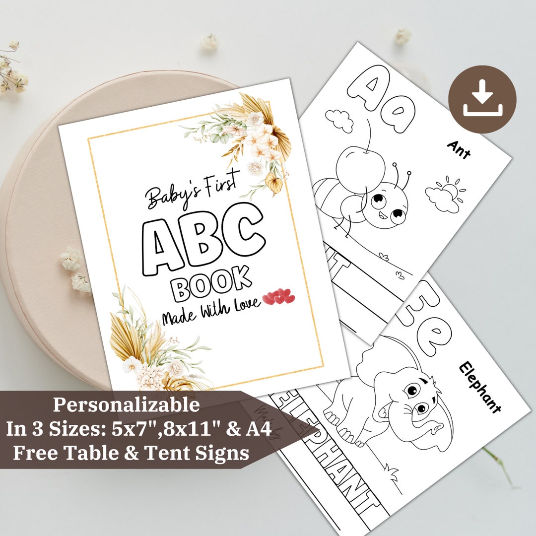 Baby Shower Coloring ABC Book Baby Shower Alphabet Book Baby Shower ABC ...
