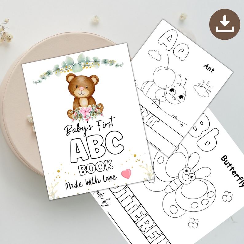 ABC Book Baby Shower Game, Babys First ABC Book, Alphabet Coloring Book ...