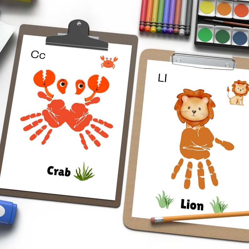 Animal Book Alphabet Handprint Art DIY Keepsake, ABC Footprint Craft ...