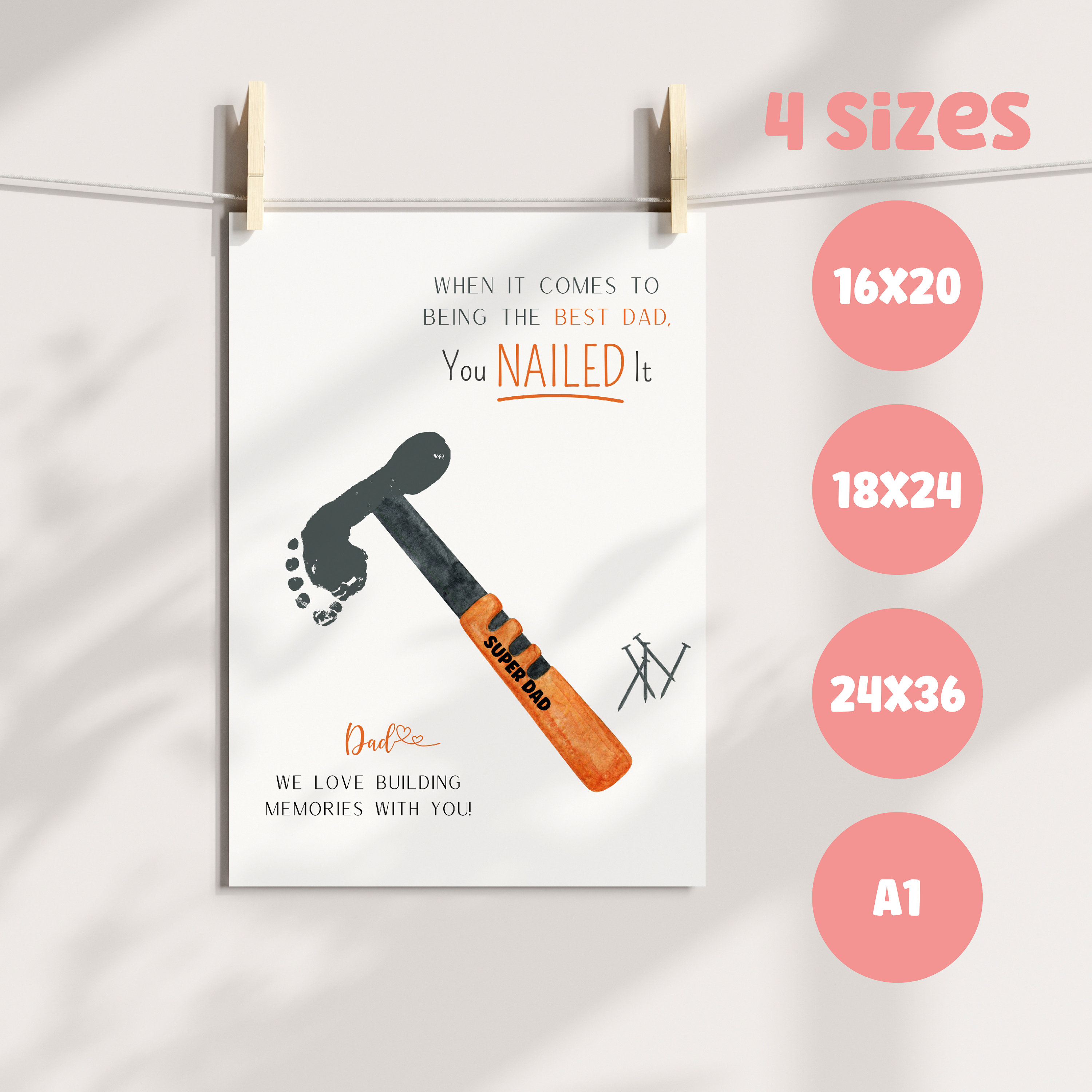 Hammer Footprint Craft Printable, Father's Day Keepsake for Toddler Son ...