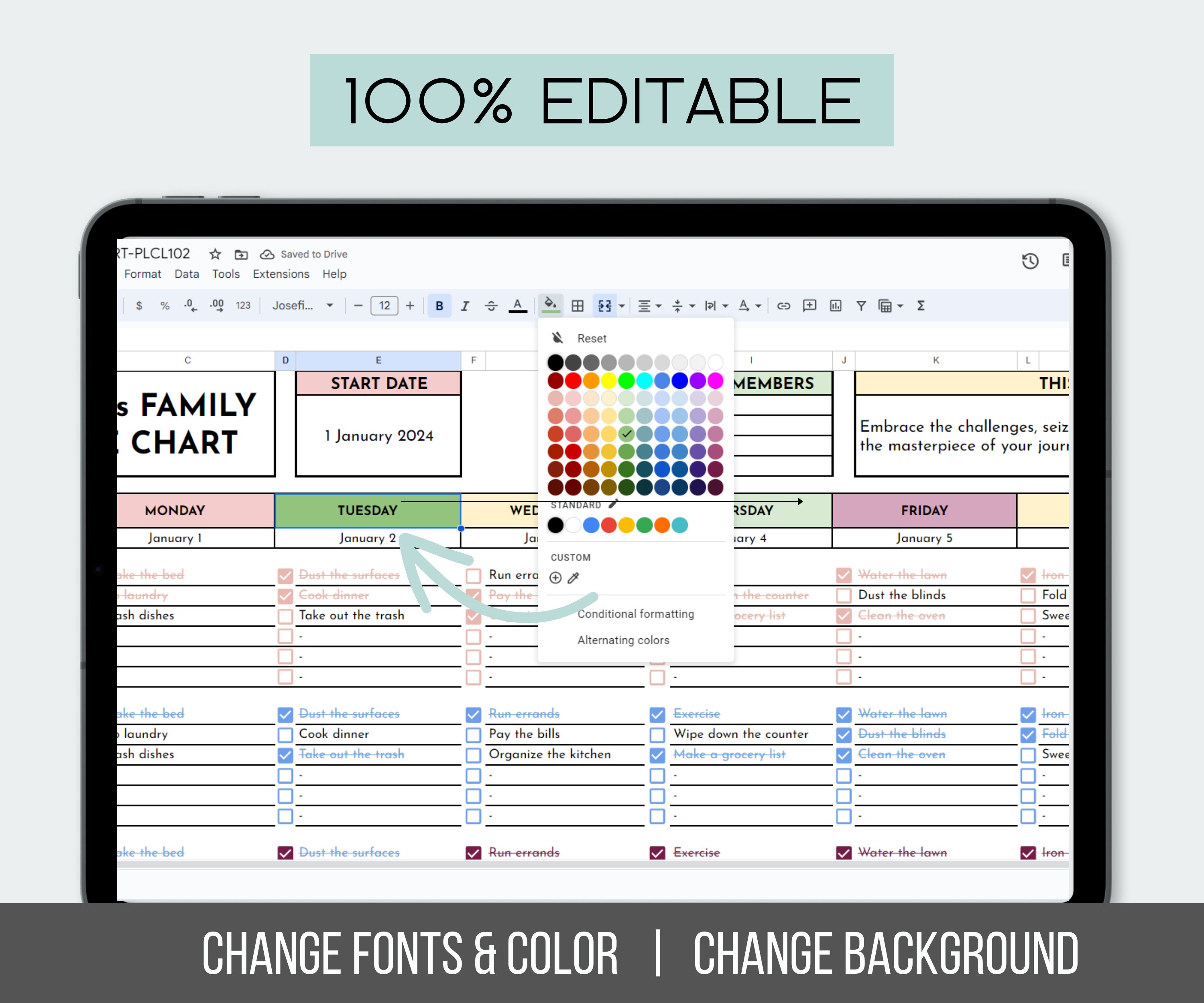 Family Chore Chart Google Sheets Spreadsheet, Editable Chore Chart for ...