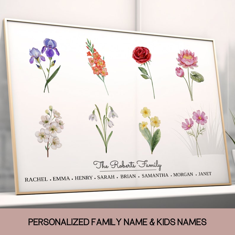 Customizable Birth Flower Bunch Print, Personalized Family Birth Month ...