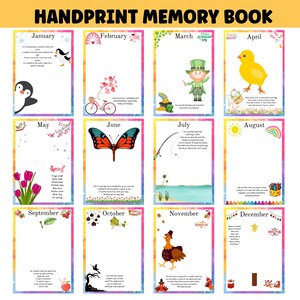 Handprint Memory Book for Kids With Poems, 12-month Yearly Printable ...