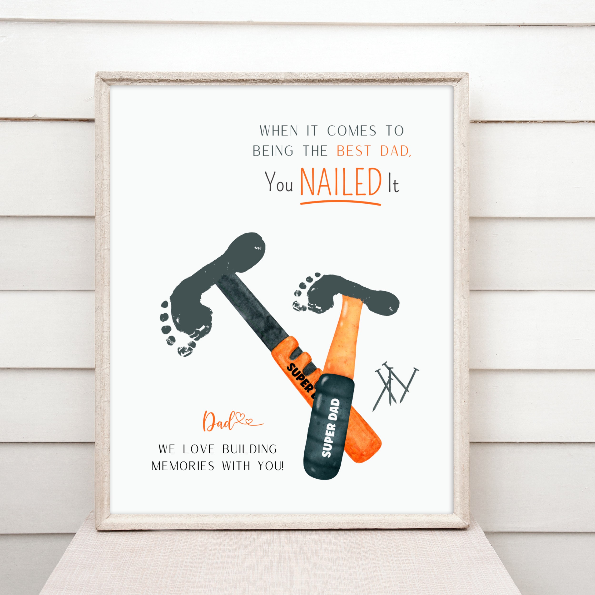Footprint Craft for Dad DIY Kids Keepsake Hammer Art Father's Day ...