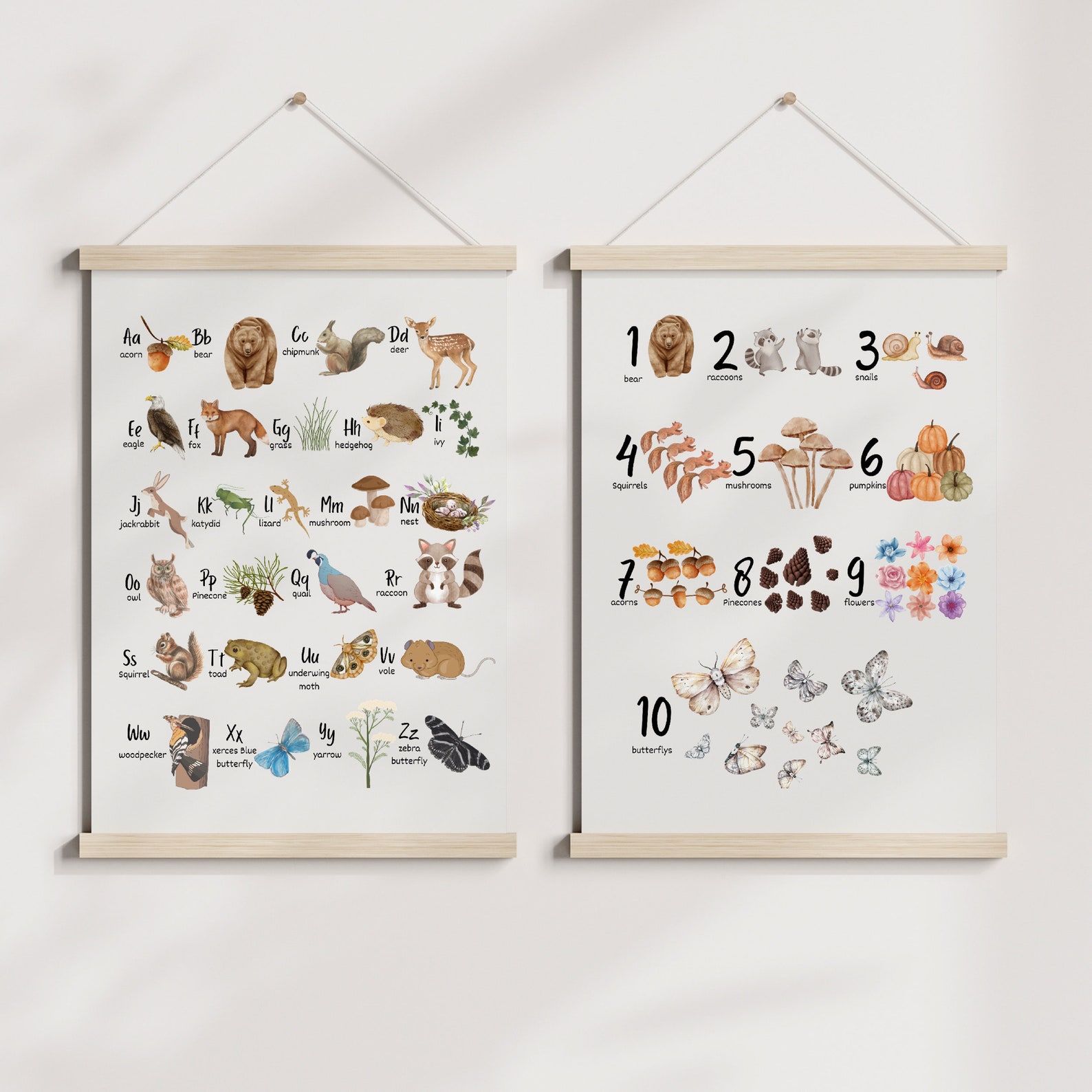 Woodland Animal Alphabet Poster: ABC & Numbers Nursery Art (digital ...