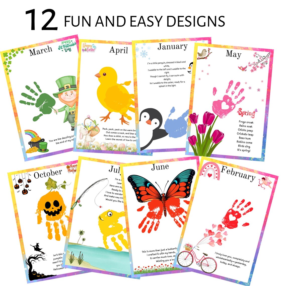 Handprint Memory Book for Kids With Poems, 12-month Yearly Printable ...