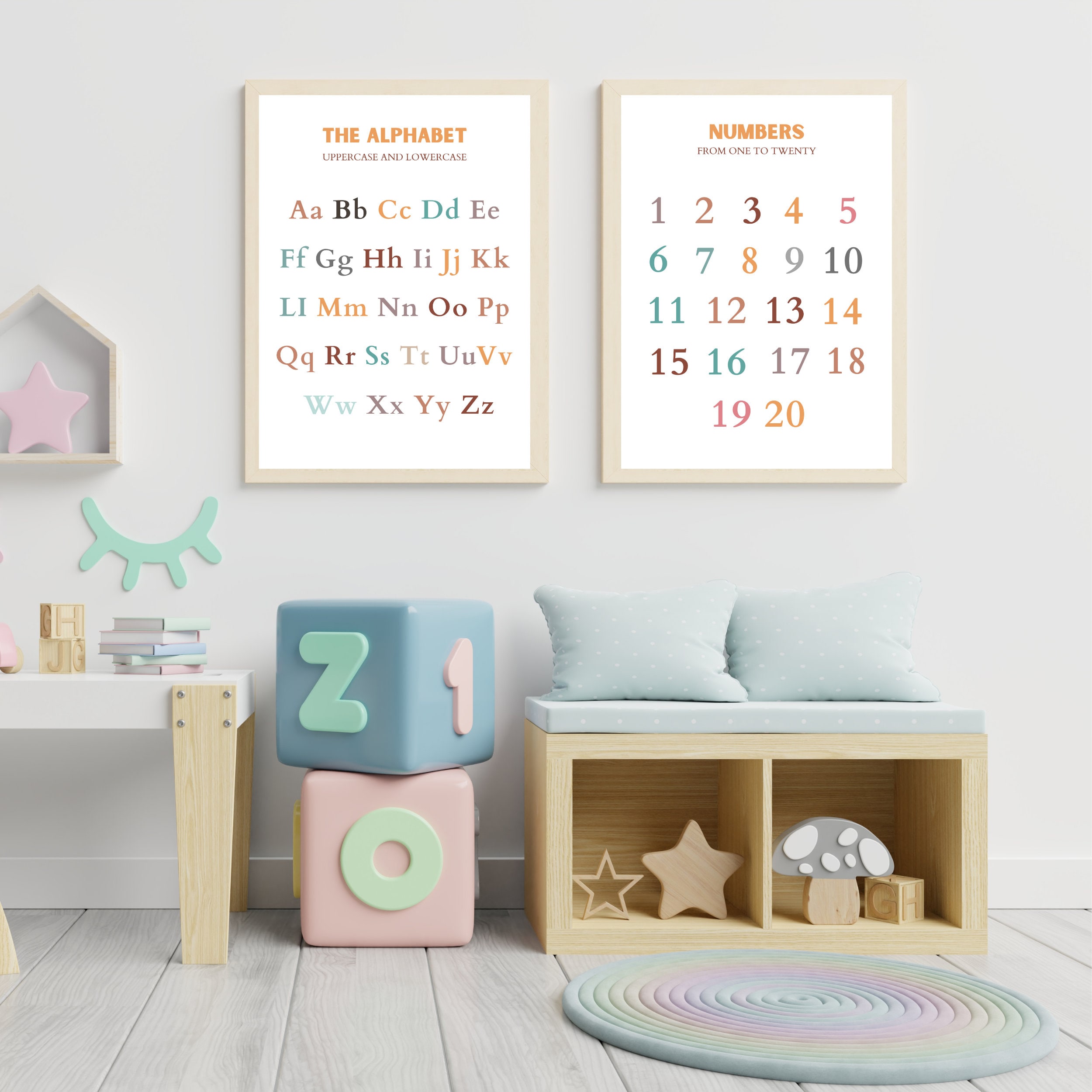 Rainbow Alphabet Poster Handwriting Chart Print Educational Wall Art ...