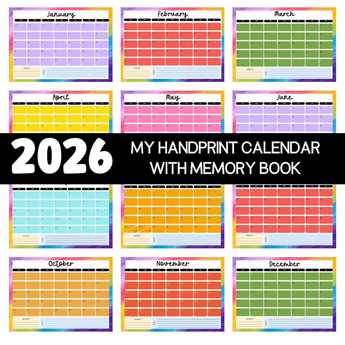 2026 Handprint Calendar Template, DIY Keepsake (PDF) - Etsy