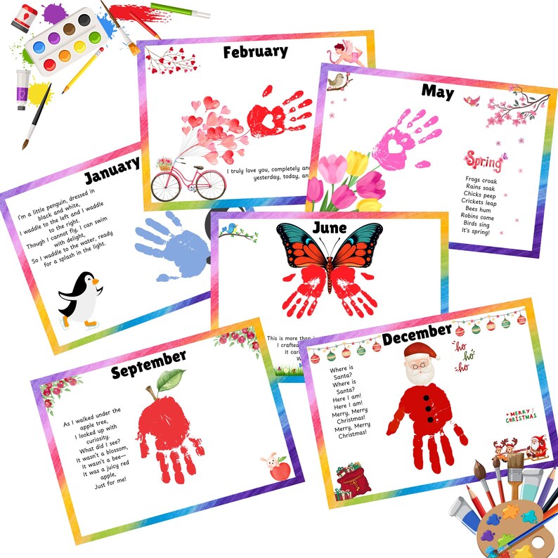 Handprint Memory Book Printable for Kids, Monthly Printable Keepsake ...