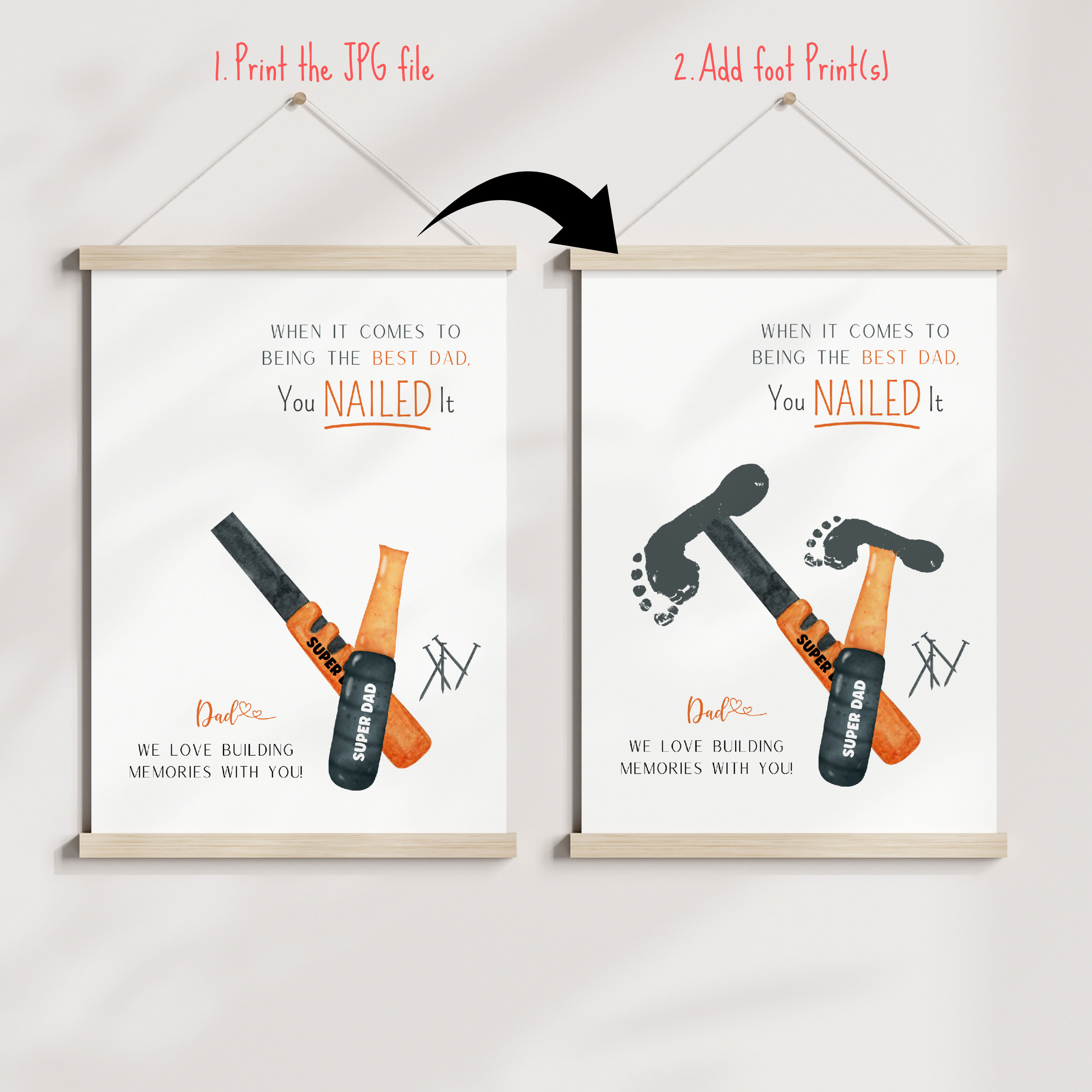 Footprint Hammer Art: DIY Dad Keepsake Gift (digital Download) - Etsy