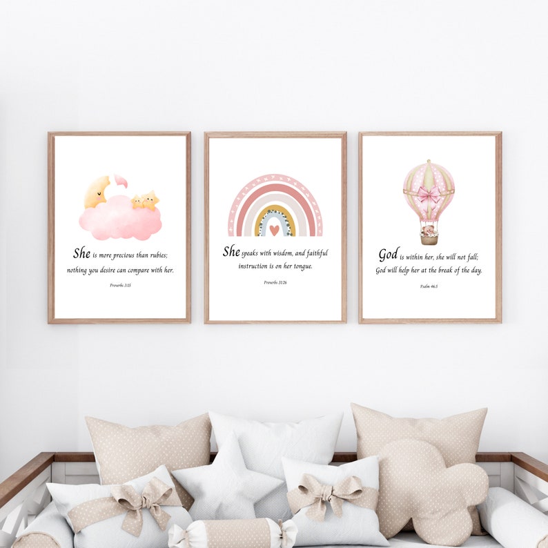 Boho Nursery Bible Verse Wall Art, Christian Nursery Decor, Nursery ...
