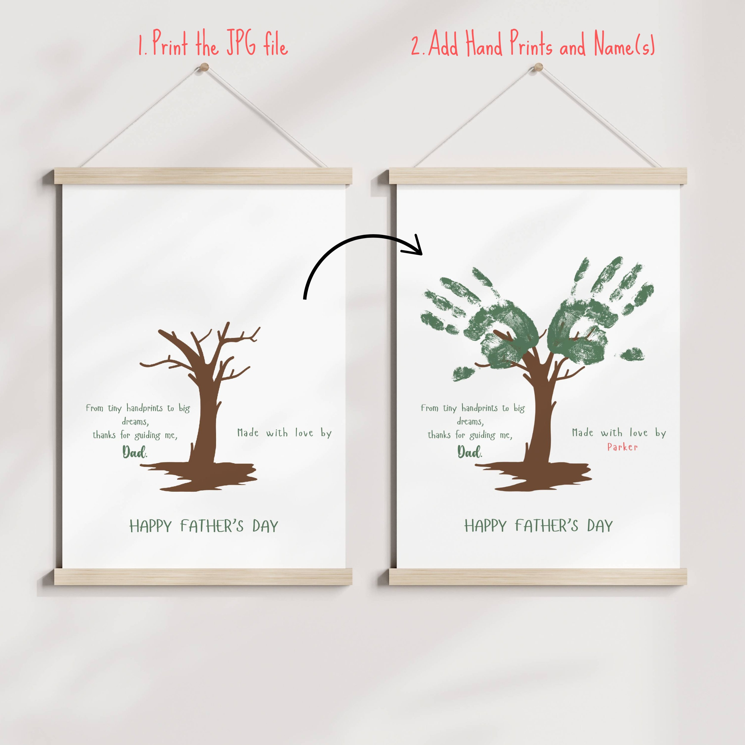 Father's Day Gift From Kids, Personalized Handprint Tree Art, Gift for ...
