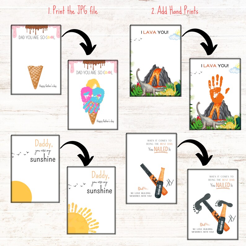 Father's Day Handprint Art Printable Bundle DIY Personalized Keepsake ...