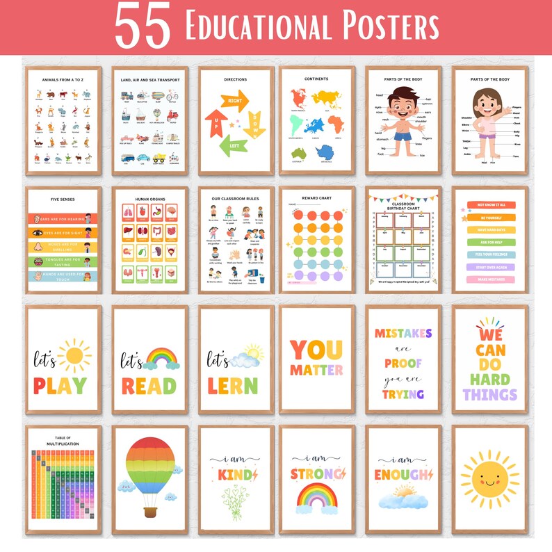 Set of 55 Educational Posters, Homeschool and Preschool Decor ...