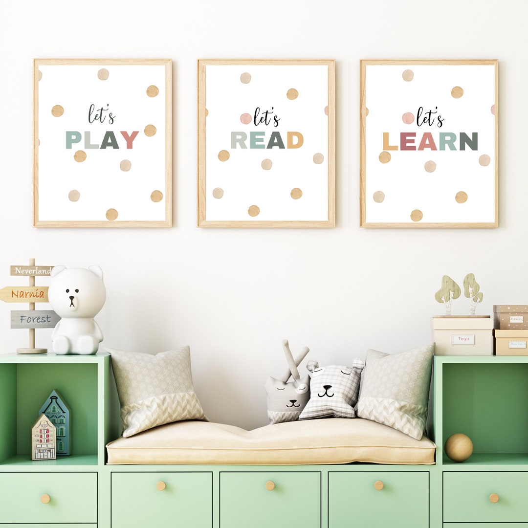 Playroom Wall Art Set – Let's Play, Read, Learn Prints (digital ...