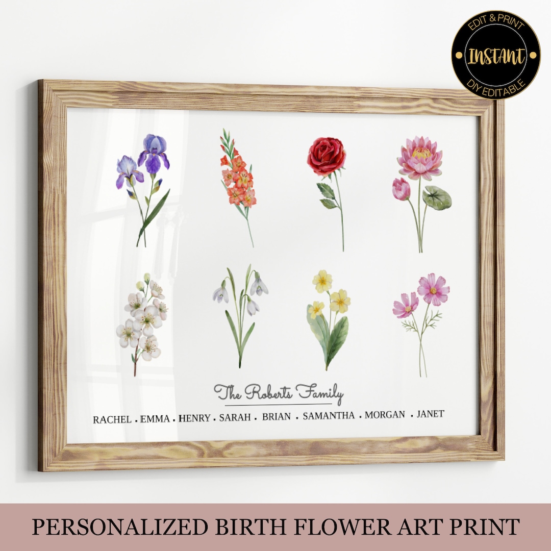 Customizable Birth Flower Bunch Print, Personalized Family Birth Month ...