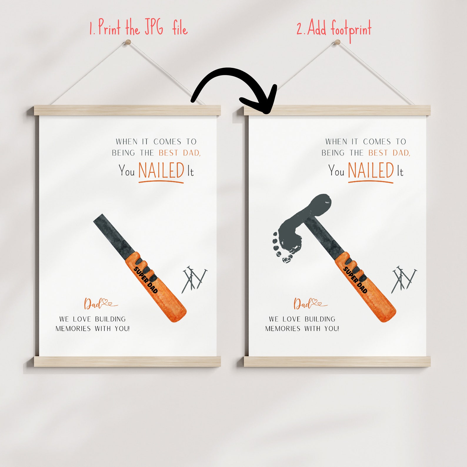 Hammer Footprint Craft Printable, Father's Day Keepsake for Toddler Son ...