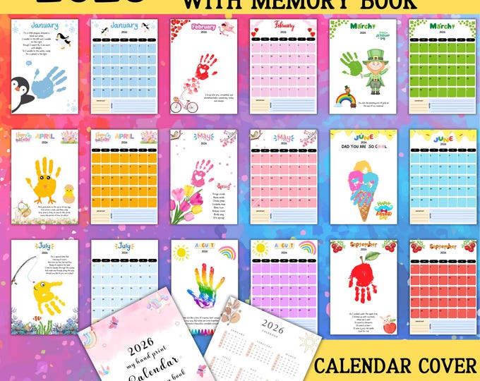 Handprint Art Memory Book: Printable Kids Calendar Keepsake (PDF ...