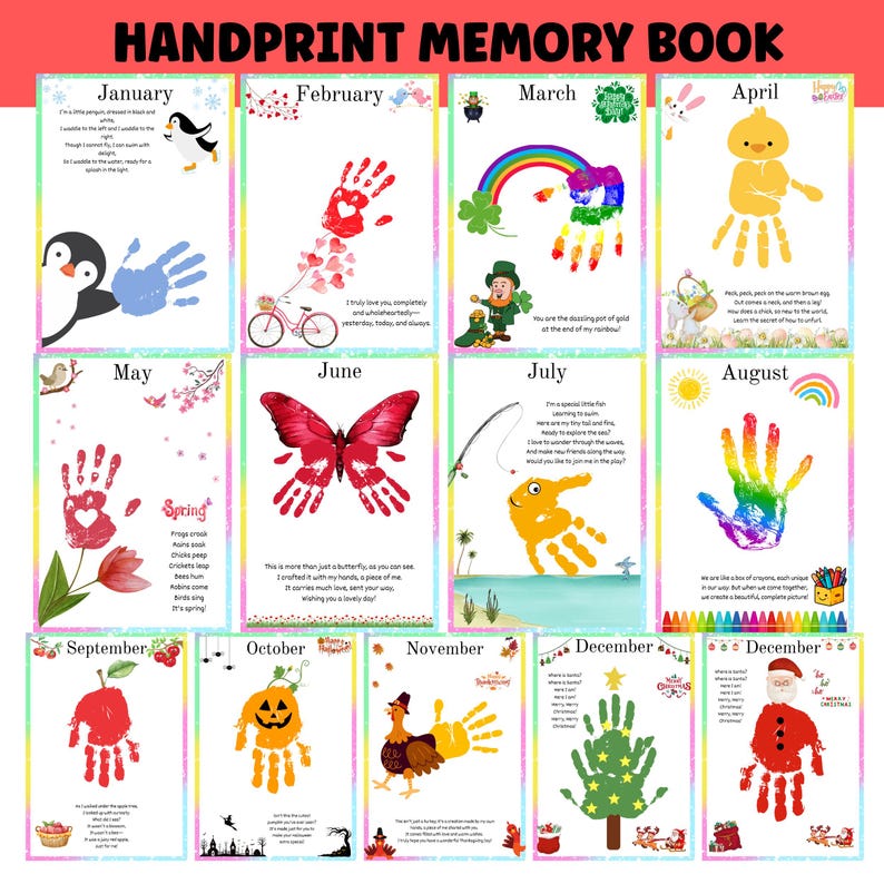 Handprint Footprint Calendar: DIY Kids Memory Book (printable Bundle ...
