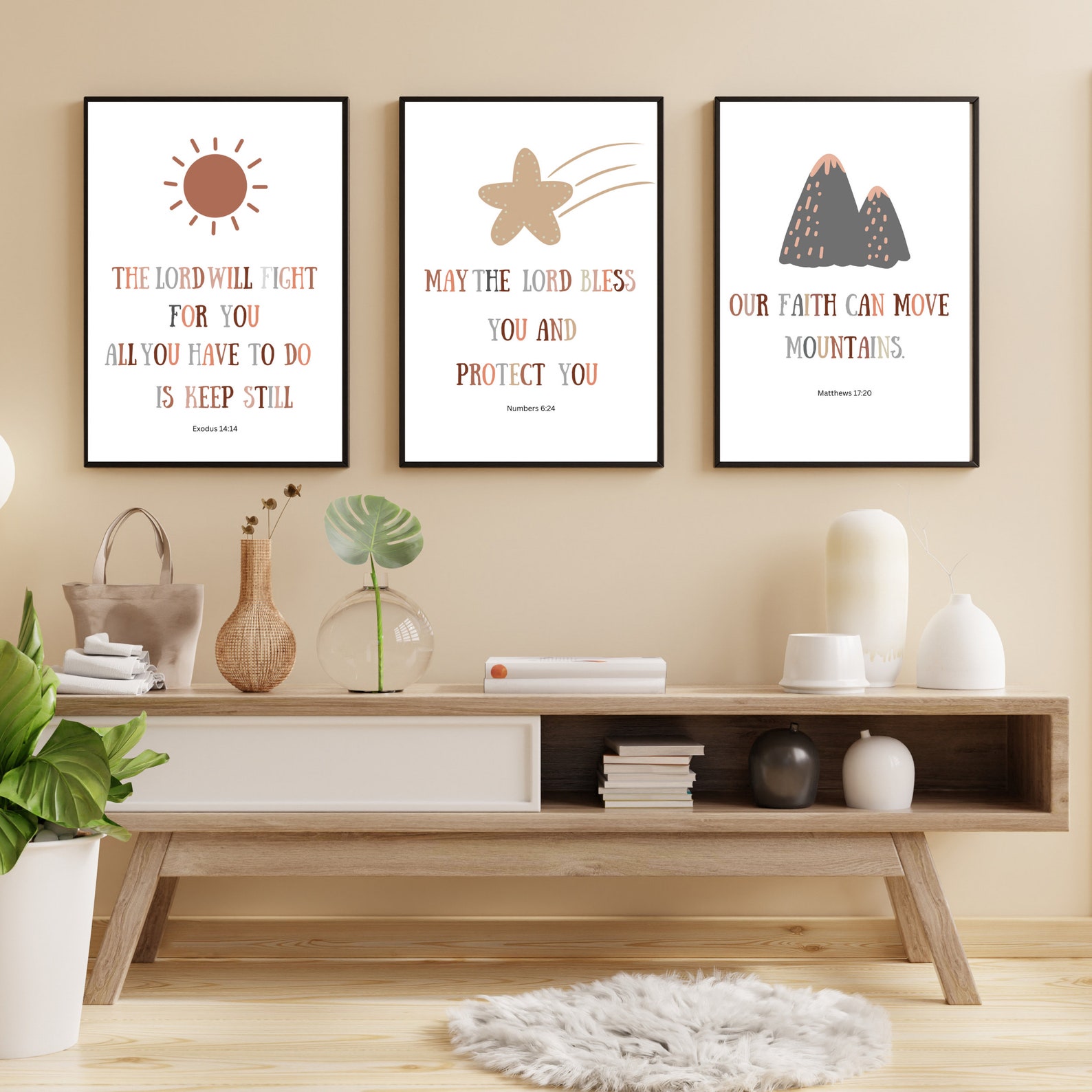 Church Nursery Wall Decor | Christian Boho Nursery Scripture Prints Set ...