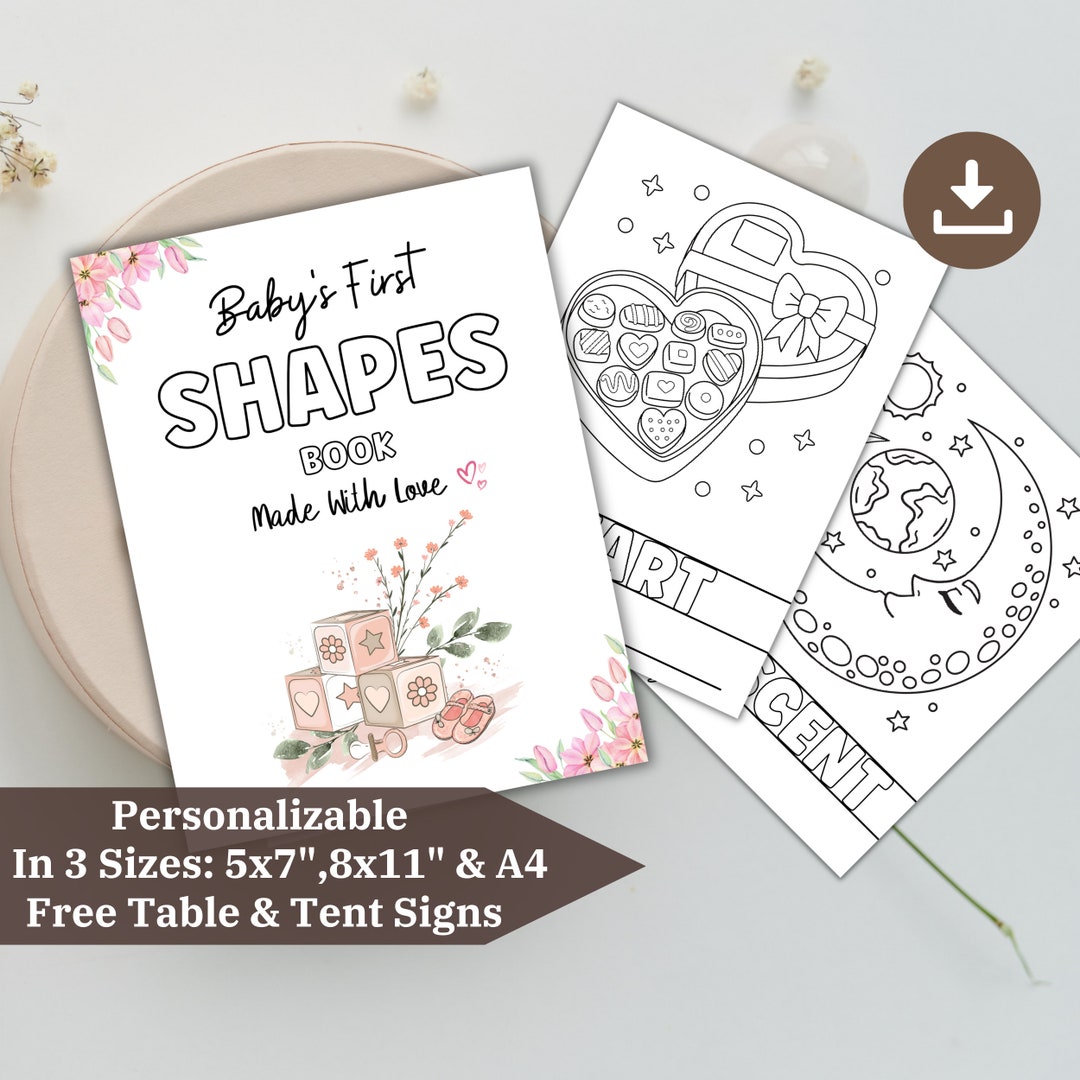 Personalized Baby's First Shapes Coloring Book: Shower Activity (PDF ...