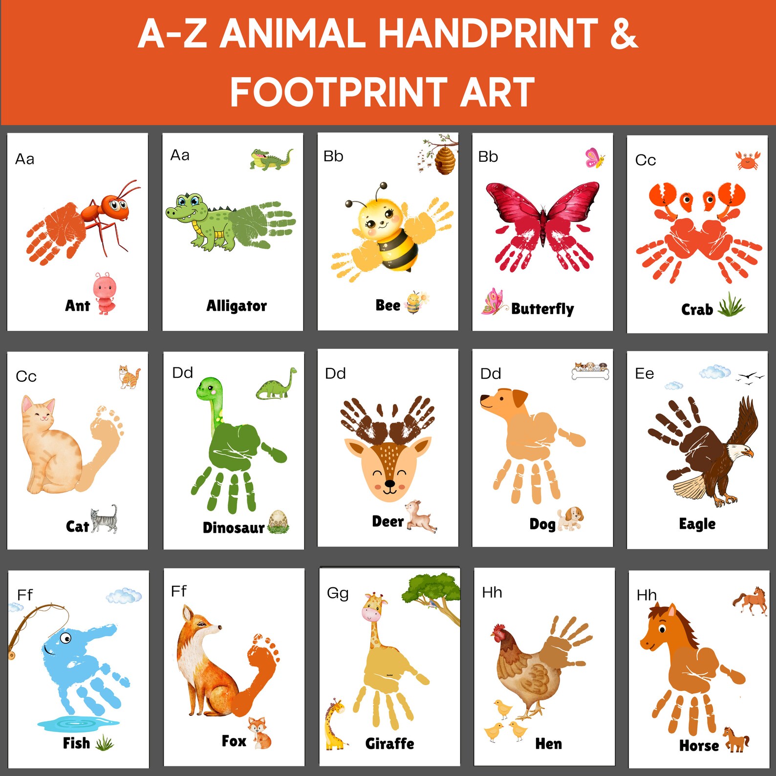 Animal Book Alphabet Handprint Art DIY Keepsake, ABC Footprint Craft ...