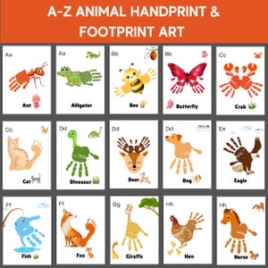 Animal Book Alphabet Handprint Art DIY Keepsake, ABC Footprint Craft ...