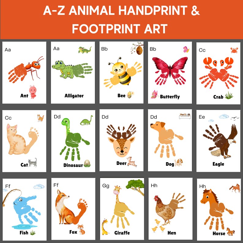 Animal Book Alphabet Handprint Art DIY Keepsake, ABC Footprint Craft ...