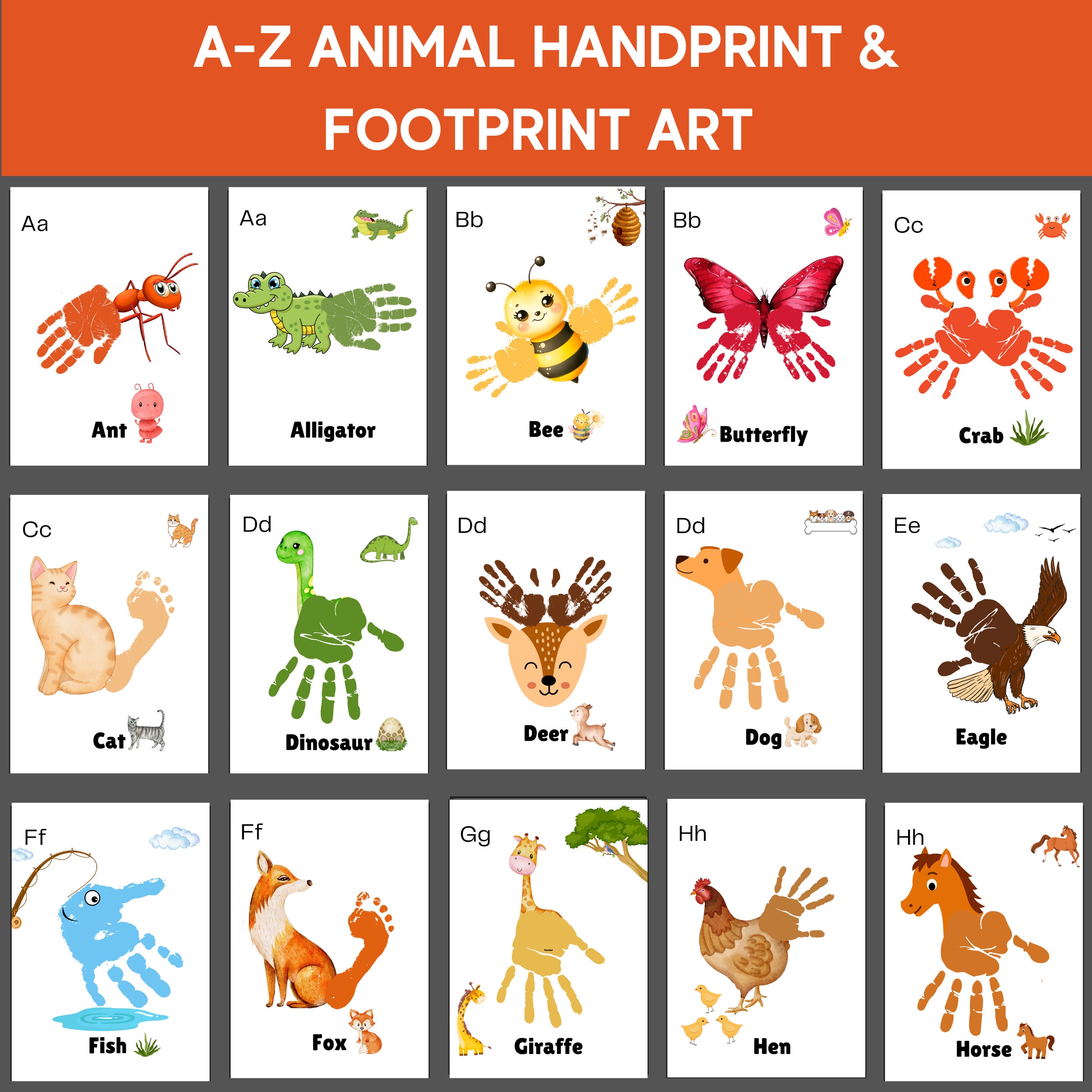 Animal Book Alphabet Handprint Art DIY Keepsake, ABC Footprint Craft ...