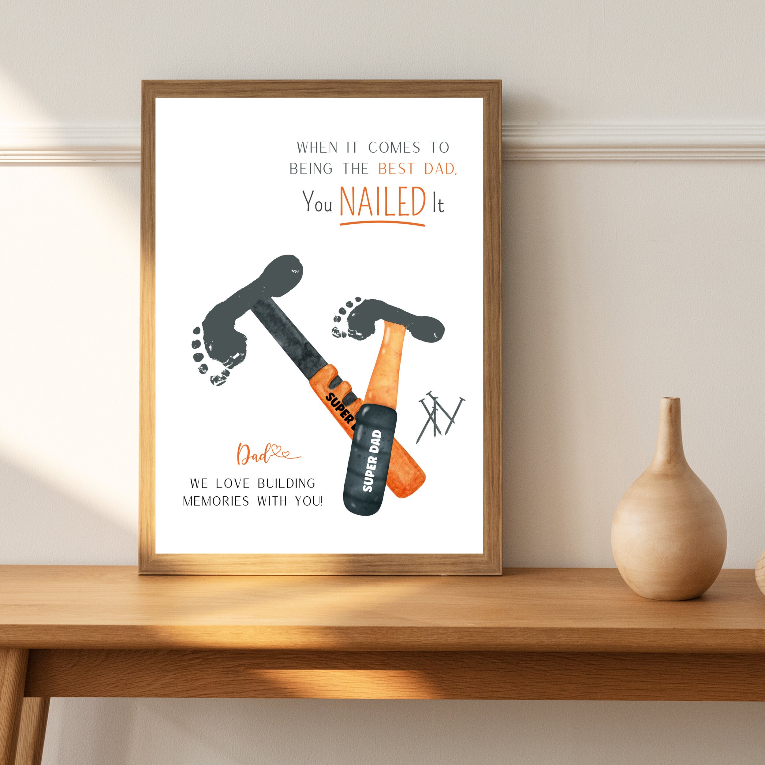 Footprint Craft for Dad DIY Kids Keepsake Hammer Art Father's Day ...