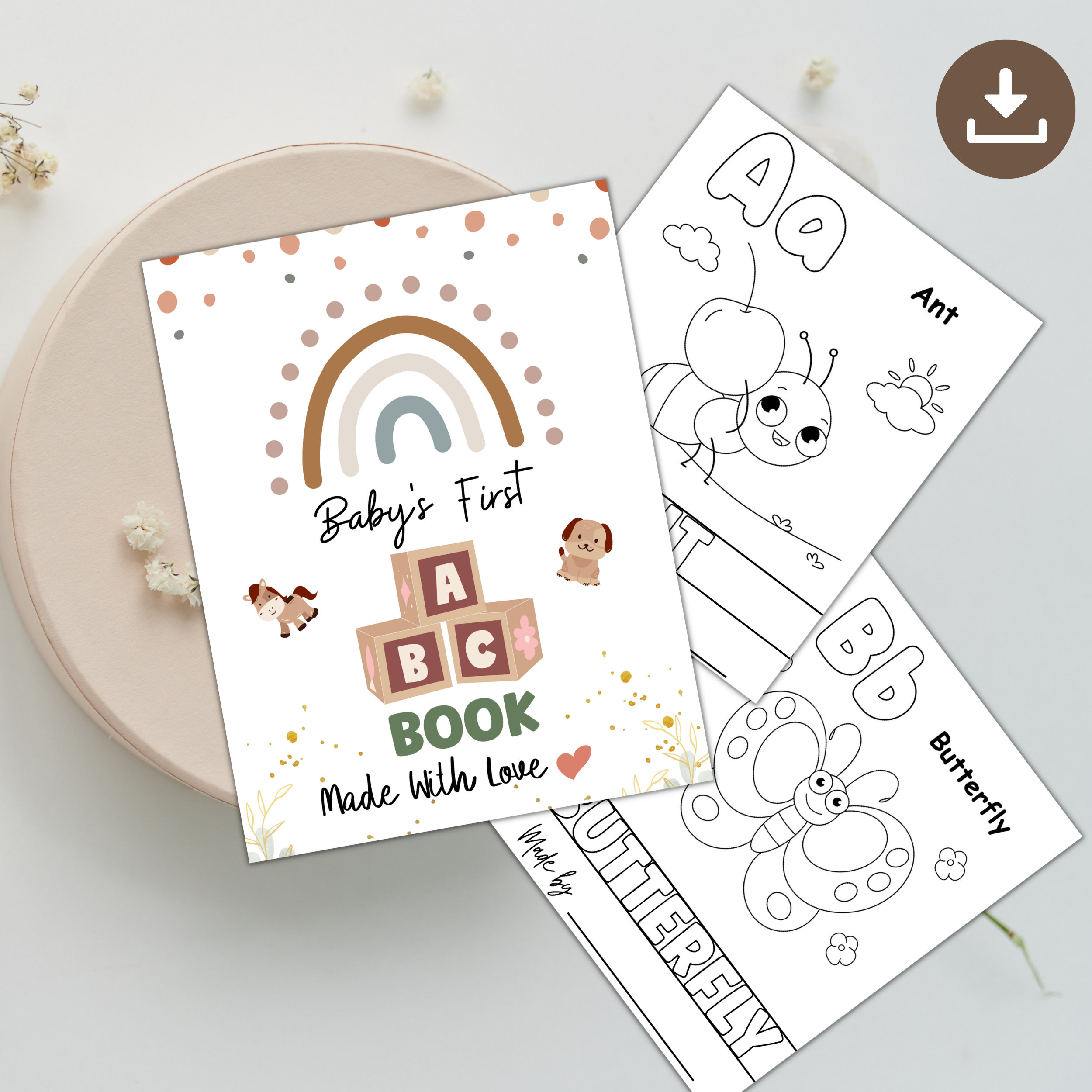 ABC Book Baby Shower, Boho Coloring Baby Game, Baby Alphabet Book, Baby ...