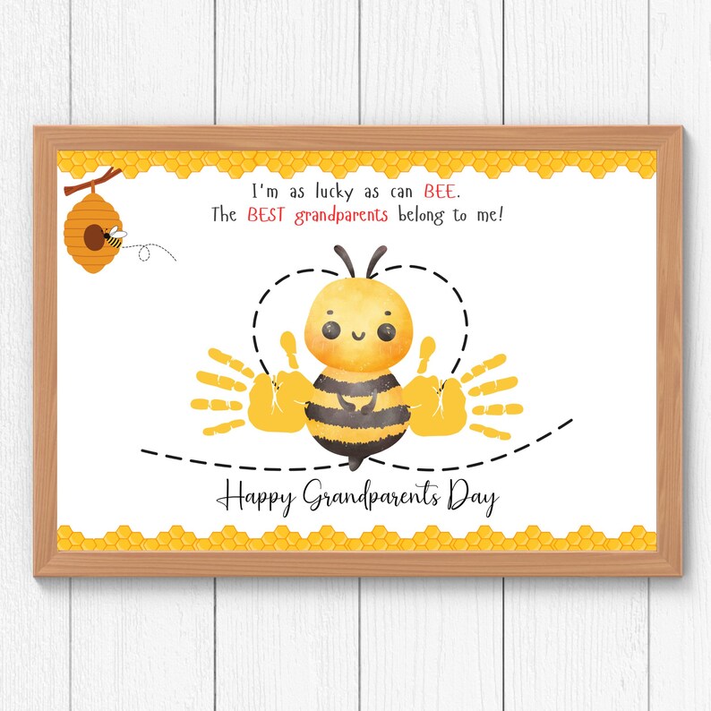 Bee Grandparents Day Card: Handprint Footprint Art Keepsake (printable ...
