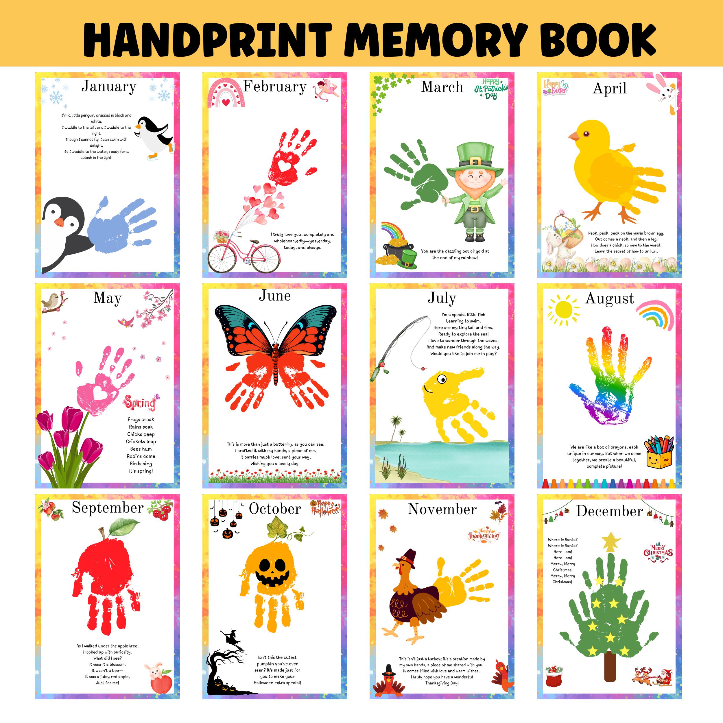 Handprint Memory Book for Kids With Poems, 12-month Yearly Printable ...