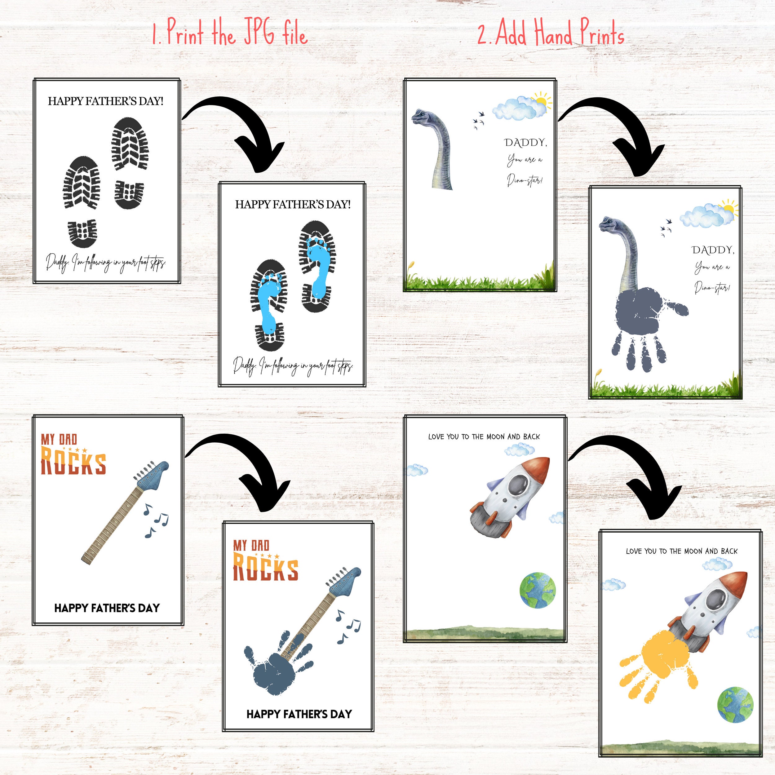 Father's Day Handprint Art Printable Bundle DIY Personalized Keepsake ...