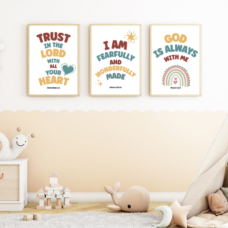 Kids Bible Verse Wall Art Prints: Sunday School Decor (set of 6 ...