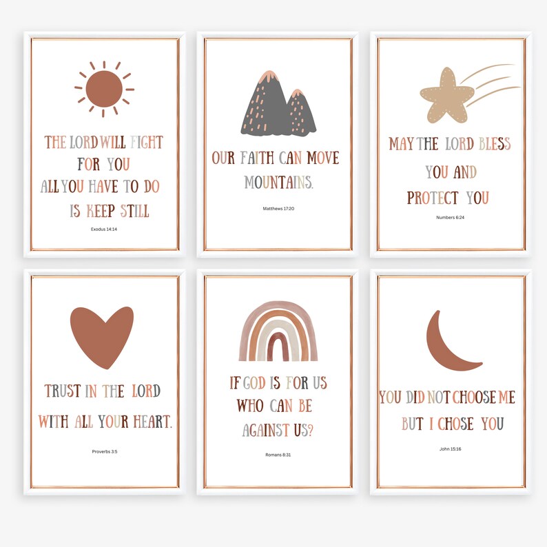 Church Nursery Wall Decor | Christian Boho Nursery Scripture Prints Set ...