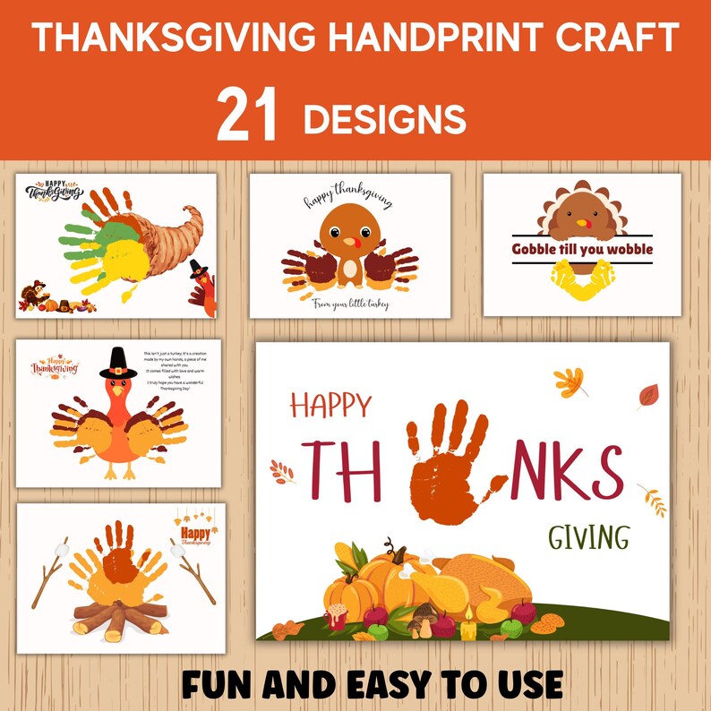 Thanksgiving Handprint Craft Bundle, Kids Art Activity (digital ...