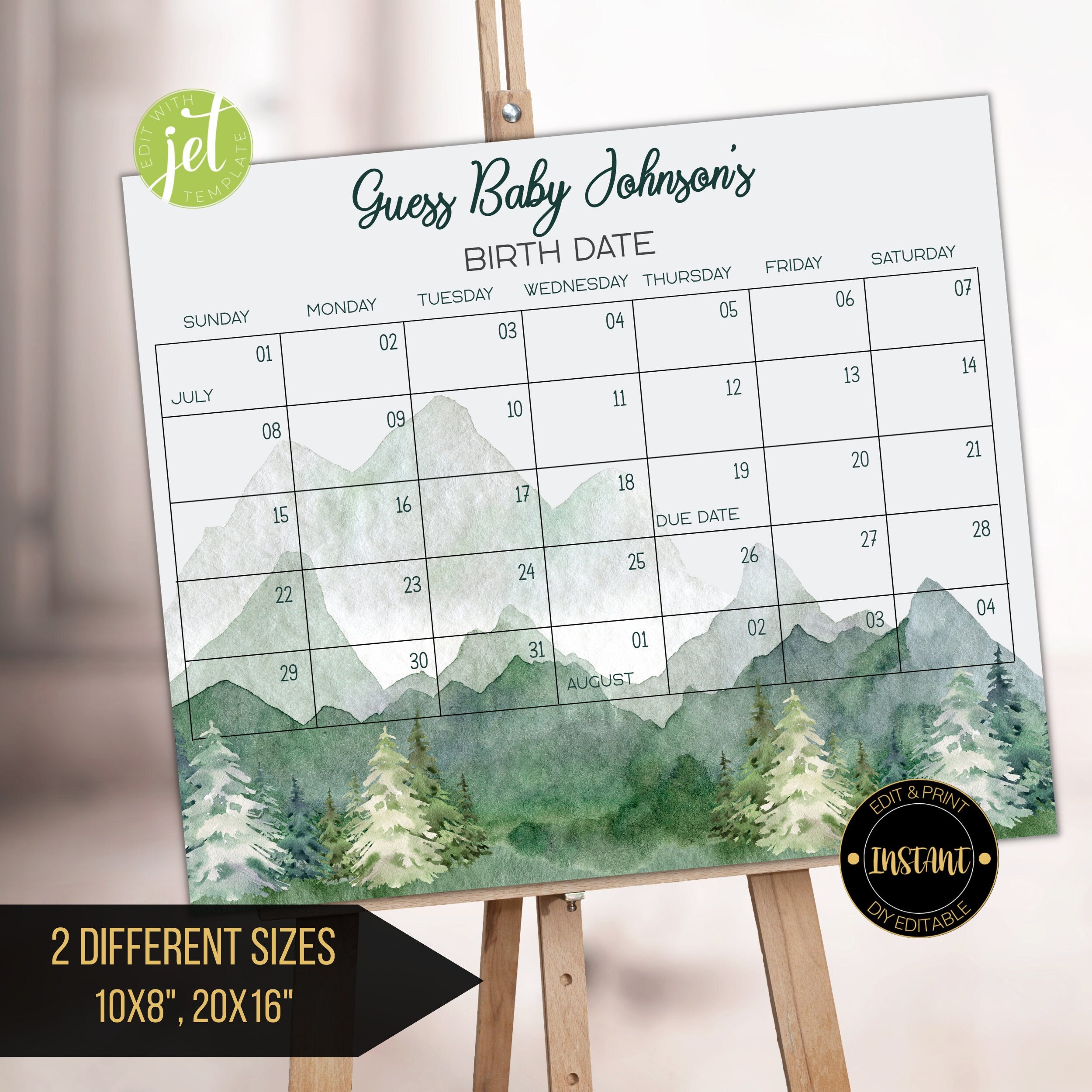 Baby Due Date Calendar, Let the Adventure Begin Woodland Baby Shower ...