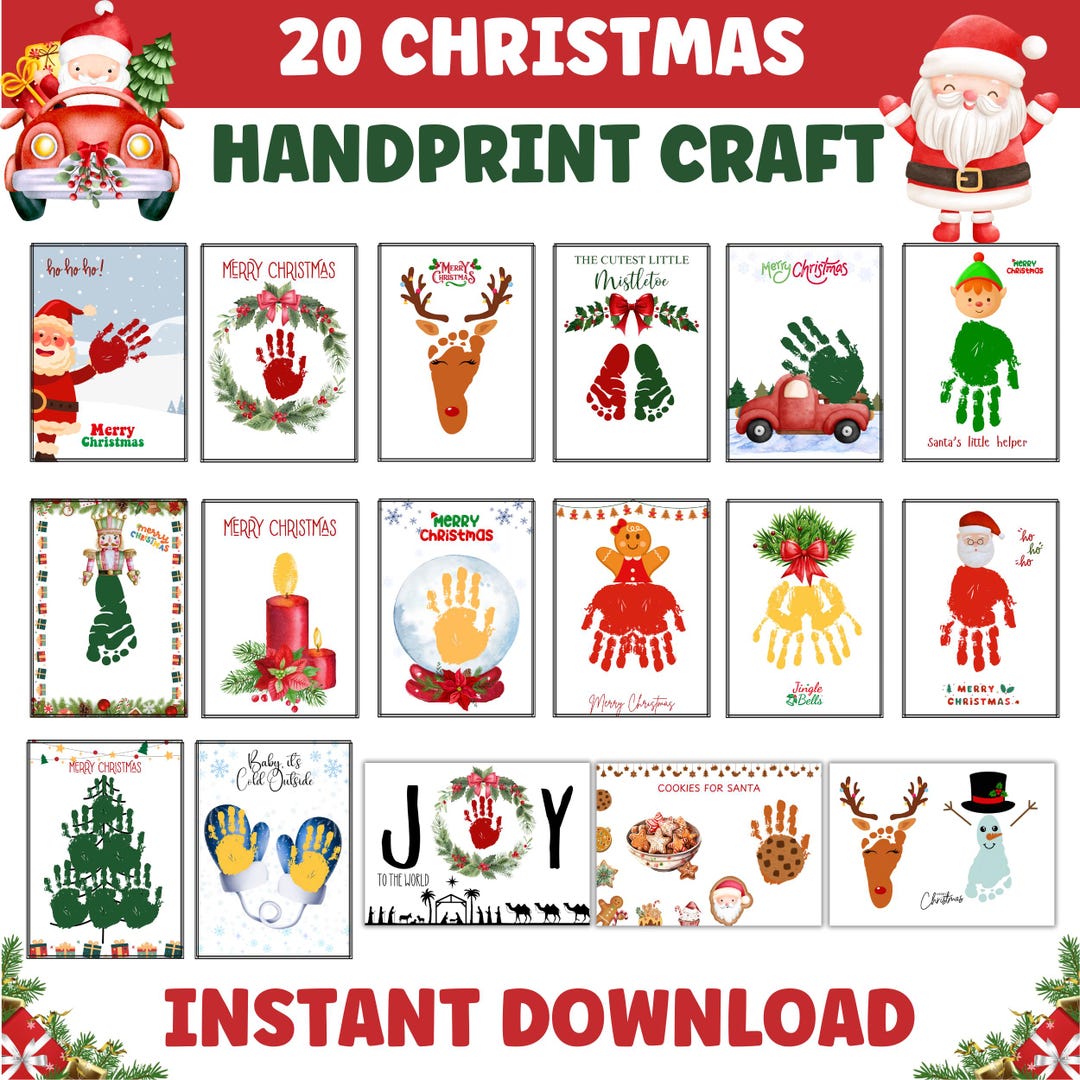 Christmas Handprint Footprint Art Bundle: DIY Keepsake (printable ...