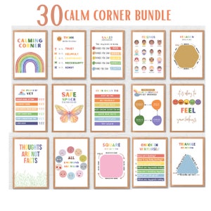 Calm Corner Poster Set of 30, Boho Calm Down Printable, Classroom Decor ...
